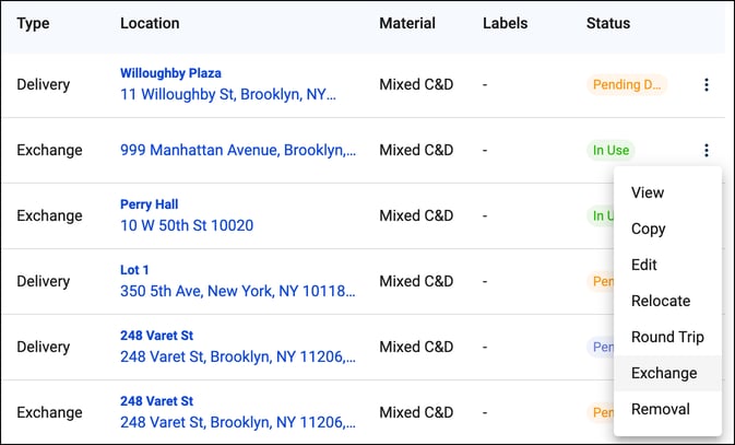 Recurring Orders (Dumpster & Live Load)
