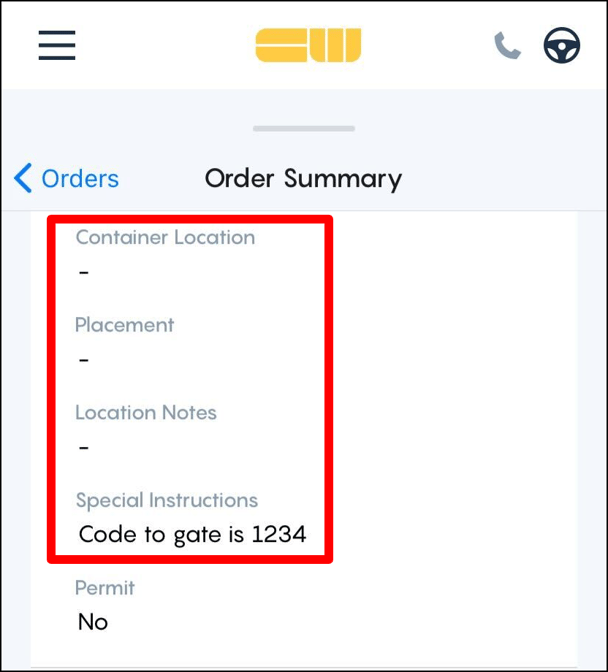 Special Instructions, Location Notes, and Other Note Fields